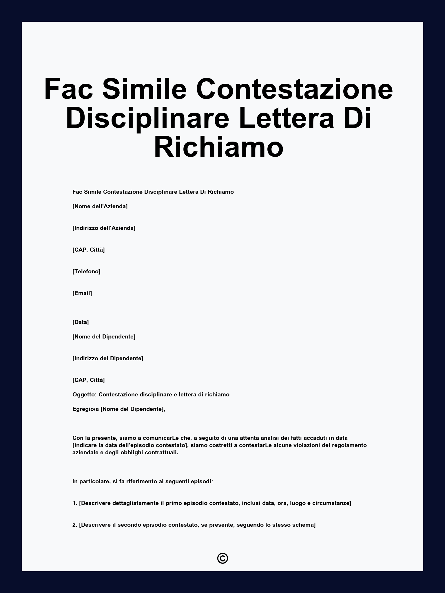 Fac Simile Contestazione Disciplinare Lettera Di Richiamo