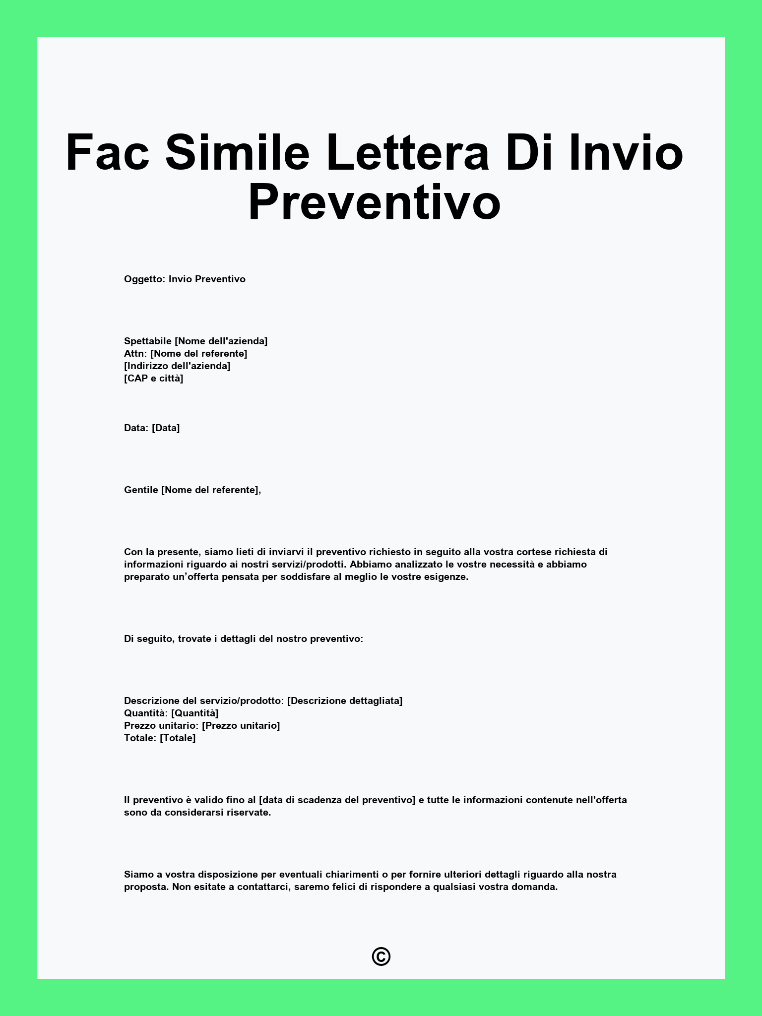 Fac Simile Lettera Di Invio Preventivo