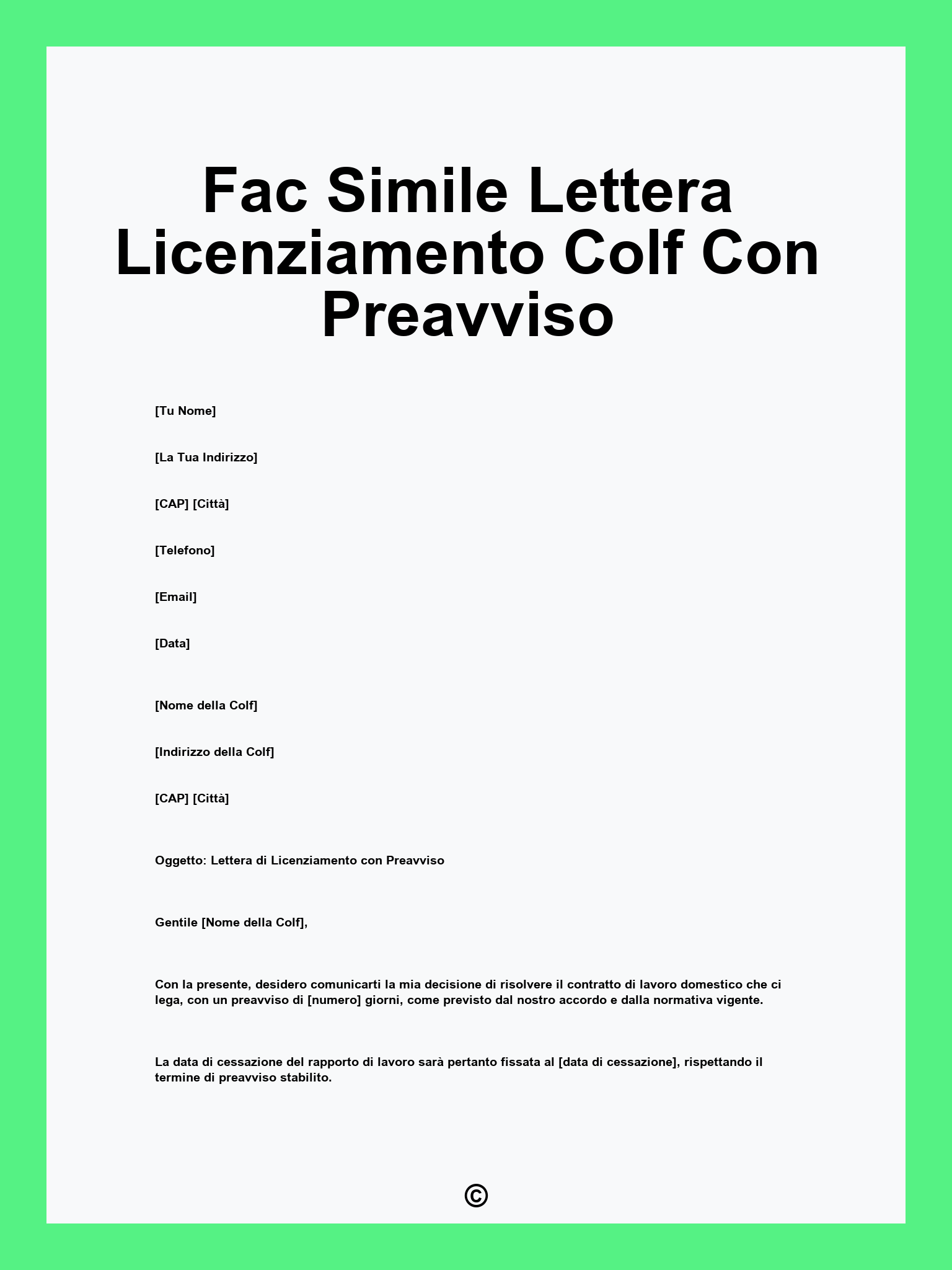 Fac Simile Lettera Licenziamento Colf Con Preavviso