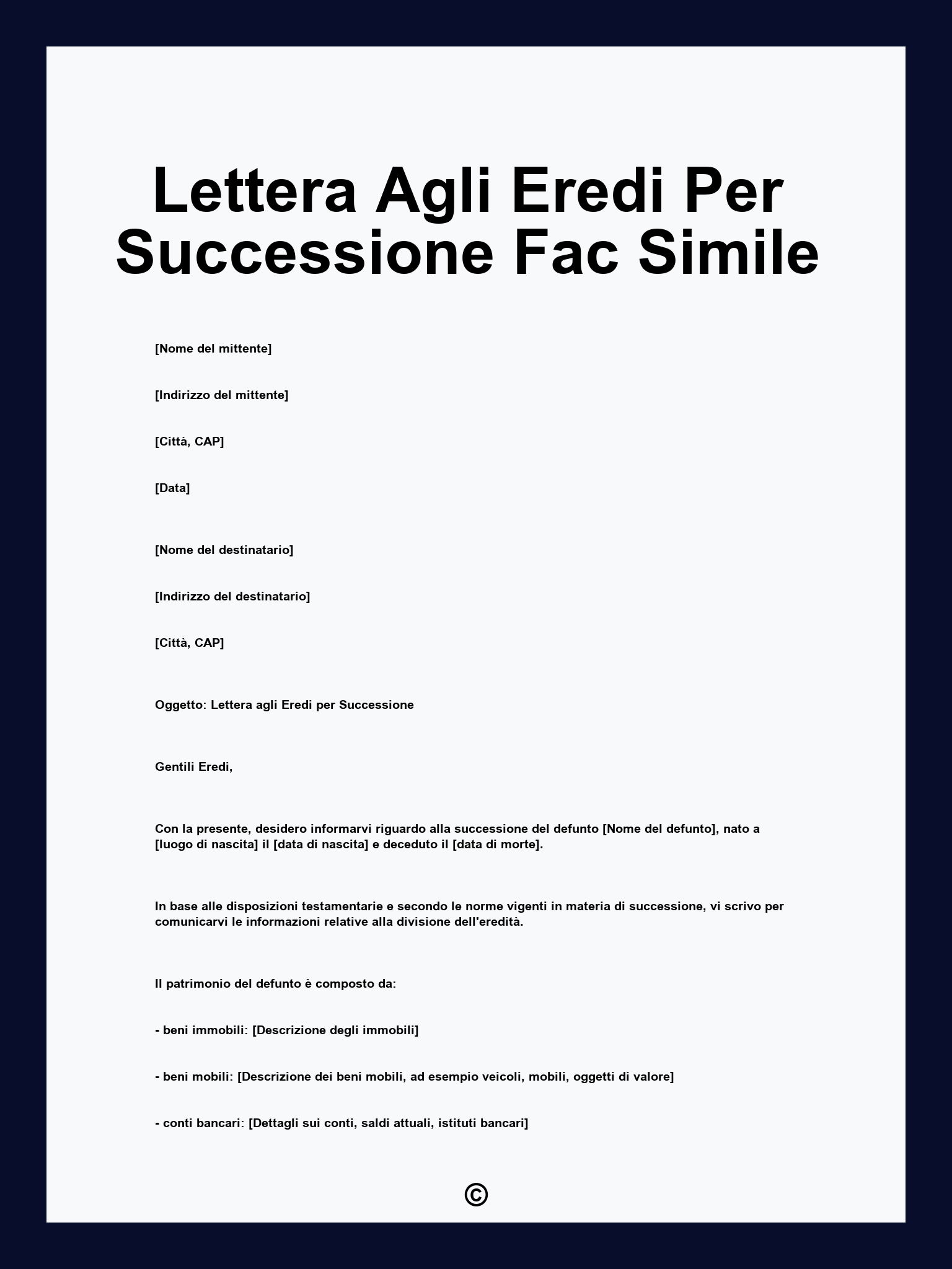 Lettera Agli Eredi Per Successione Fac Simile