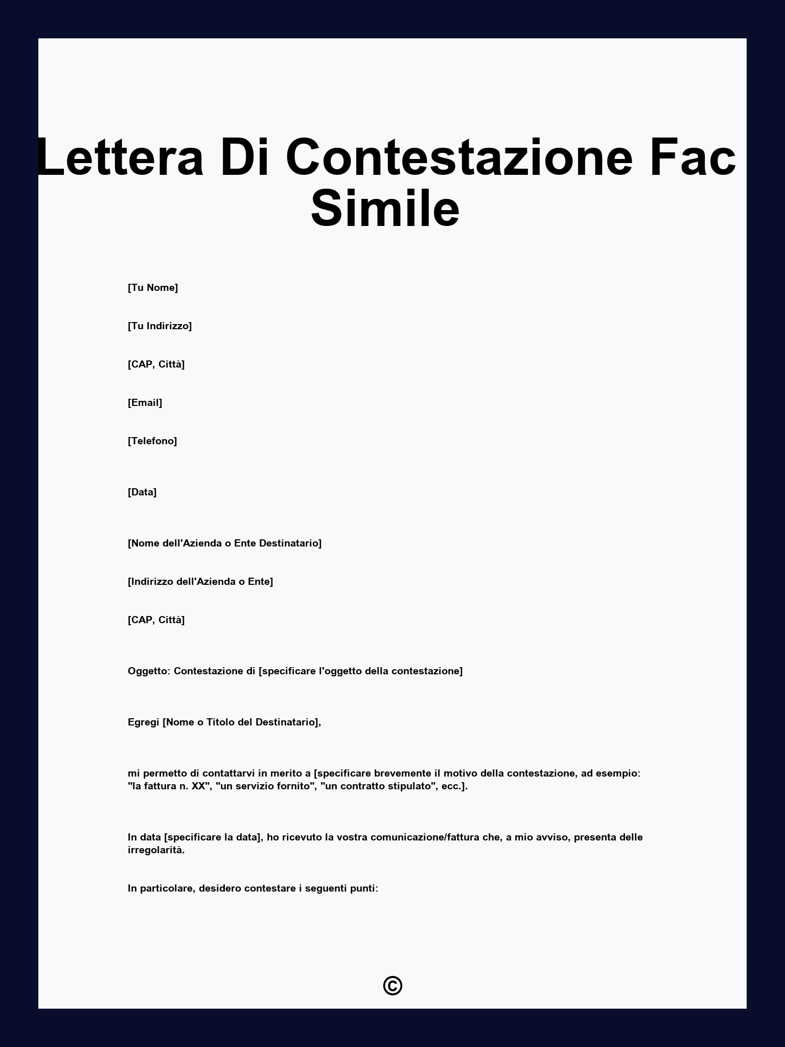 Lettera Di Contestazione Fac Simile