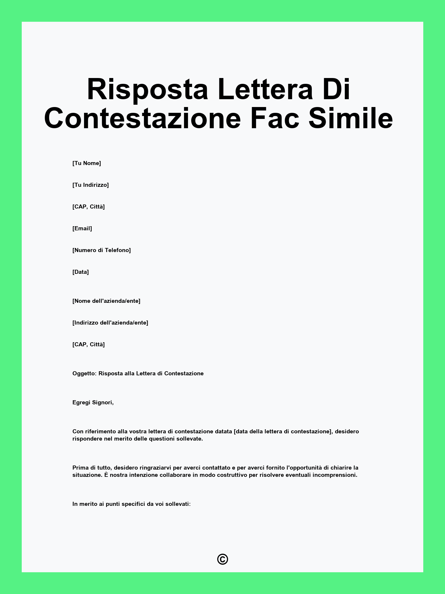 Risposta Lettera Di Contestazione Fac Simile